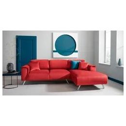 Ecksofa Inosign "Malaga L-Form" Sofas Gr. B/H/T: 276cm x 85cm x 169cm, Samtoptik, Recamiere rechts, rot Deckenoptik auf Recamiere und Armlehne