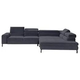 Ecksofa Gallery M BRANDED BY MUSTERRING "Felicia Due L-Form" Sofas Gr. B/H/T: 312 cm x 72 cm x 216 cm, Velours, mega-Recamiere rechts, mit Sitzvorzug motorisch, blau (navy) Wahlweise mit Sitzvorzug, inkl. Kopfteilverstellung, Sitzhöhe 43 cm