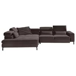 Ecksofa Gallery M BRANDED BY MUSTERRING "Felicia Due L-Form" Sofas Gr. B/H/T: 312 cm x 82 cm x 218 cm, Leder PURO, Longchair links, ohne Sitzvorzug, braun (braun, schwarz) Wahlweise mit Sitzvorzug, inkl. Kopfteilverstellung, Sitzhöhe 43 cm