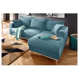 Ecksofa Home Affaire "Edina L-Form" Sofas Gr. B/H/T: 228cm x 83cm x 151cm, Baumwollmix, Ottomane rechts, blau (petrol) auch in Baumwollmix-Bezug, im skandinavischem Stol