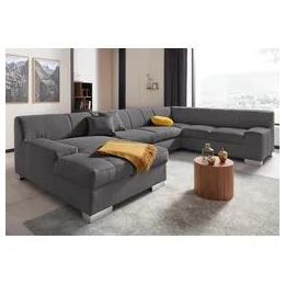 Wohnlandschaft DOMO collection "Bero U-Form" Sofas Gr. B/H/T: 328cm x 74cm x 212cm, Struktur fein, Recamiere links, mit Bettfunktion, schwarz (pepper) wahlweise mit Bettfunktion