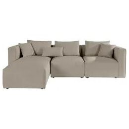 Guido Maria Kretschmer Home & Living Ecksofa GUIDO MARIA KRETSCHMER HOME & LIVING "Comfine L-Form" Sofas Gr. B/H/T: 280cm x 75cm x 182cm, Samtcord, Ottomane links, beige (dunkelbeige) zusammengesetzt aus Modulen, 3 Bezugsqualitäten und viele Farben