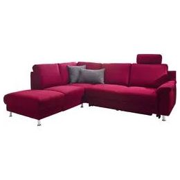 Candy Ecksofa 3C CARINA "Korfu L-Form" Sofas Gr. B/H/T: 252cm x 91cm x 208cm, Chenilleoptik, Recamiere links, ohne Bettfunktion-ohne Stauraum, rot incl.- 1 Kopfstütze, wahlweise mit Schlafunktion und Stauraum