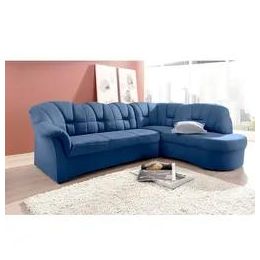 Ecksofa DOMO collection "Papenburg L-Form" Sofas Gr. B/H/T: 241cm x 84cm x 178cm, Microfaser PRIMABELLE, Ottomane rechts, ohne Bettfunktion, blau mit Ottomane, wahlweise Bettfunktion