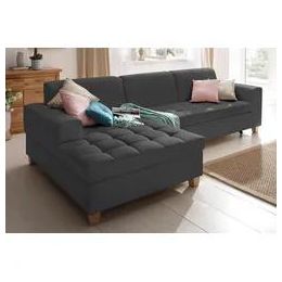 Ecksofa Home Affaire "Corby L-Form" Sofas Gr. B/H/T: 266cm x 80cm x 162cm, NaturLEDER, Recamiere links, ohne Bettfunktion, schwarz wahlweise mit Bettfunktion, Steppung auf Sitzfläche