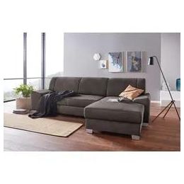 Ecksofa DOMO collection "Anzio L-Form" Sofas Gr. B/H/T: 271cm x 85cm x 160cm, Luxus-Microfaser, Recamiere rechts, Mit Bettfunktion-Mit Federkern, grau (dunkelgrau) wahlweise mit Bettfunktion und Federkern