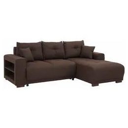 Ecksofa Home Affaire "Viborg L-Form" Sofas Gr. B/H/T: 234cm x 91cm x 162cm, Struktur fein, Recamiere rechts, ohne Bettfunktion-ohne Bettkasten, braun mit Regal in der Armlehne, wahlweise Bettfunktion