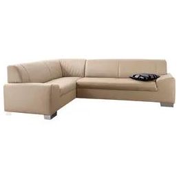 Ecksofa DOMO collection "Alisson L-Form" Sofas Gr. B/H/T: 249cm x 75cm x 181cm, Microfaser, langer Schenkel rechts, ohne Bettfunktion, beige (natur) wahlweise mit Bettfunktion