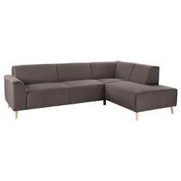 Ecksofa Andas "Janek L-Form" Sofas Gr. B/H/T: 263cm x 81cm x 191cm, Struktur fein, Ottomane rechts, ohne Funktion, grau (stone) mit Federkern und Keder in scandinavischem Design