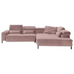 Ecksofa Gallery M BRANDED BY MUSTERRING "Felicia Due L-Form" Sofas Gr. B/H/T: 312 cm x 72 cm x 216 cm, Velours, mega-Recamiere rechts, mit Sitzvorzug motorisch, rosa (rosewood) Wahlweise mit Sitzvorzug, inkl. Kopfteilverstellung, Sitzhöhe 43 cm