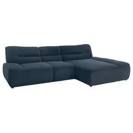 Ecksofa DOMO collection "Cesena L-Form" Sofas Gr. B/H/T: 288cm x 81cm x 175cm, Struktur fein, Recamiere rechts, mit Wellenunterfederung, blau (dunkelblau)