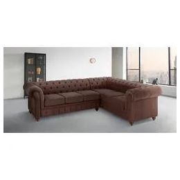 Chesterfield-Sofa Home Affaire "Chesterfield Ecksofa, auch in Leder L-Form" Sofas Gr. B/H/T: 250 cm x 74 cm x 210 cm, Luxus-Microfaser weich, langer Schenkel links, braun hochwertige Knopfheftung, langer Schenkel links oder rechts wählbar