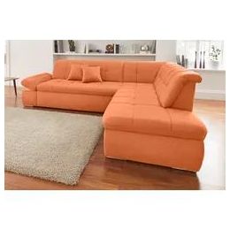 Ecksofa DOMO collection "NMoric incl. Zierkissen B/T/H: 273/216/80 cm L-Form" Sofas Gr. B/H/T: 273cm x 80cm x 216cm, Microfaser PRIMABELLE, Ottomane rechts, mit Bettfunktion-mit Armlehnenverstellung, orange (terrakotta) Ottomanen-Abschluss, wahlweise mit Bettfunktion und Armlehnverstellung