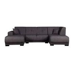 Wohnlandschaft Home Affaire "Langeland U-Form" Sofas Gr. B/H/T: 297cm x 85cm x 163cm, Samtoptik, Recamiere links, schwarz incl. 2 Zierkissen, Recamiere wahlweise links oder rechts