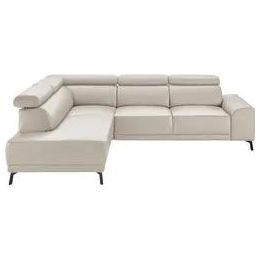 Ecksofa 3C Candy "Greve B/T/H: 249/209/79 cm L-Form" Sofas Gr. B/H/T: 249cm x 79cm x 209cm, Leder, Ottomane links, mit Sitzvorzug motorisch im 2-Sitzer, weiß wahlweise mit motorischem Sitzvorzug, manuelle Kopfteilverstellung