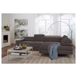 Ecksofa Gallery M BRANDED BY MUSTERRING "Felicia L-Form" Sofas Gr. B/H/T: 309 cm x 69 cm x 215 cm, Leder PURO, Ottomane rechts, mit manuellem Sitzvorzug, braun (mocca puro) mit Metallfuß, wahlweise manuellem oder motorischem Sitzvorzug