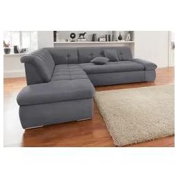 Ecksofa DOMO collection "NMoric incl. Zierkissen B/T/H: 273/216/80 cm L-Form" Sofas Gr. B/H/T: 273cm x 80cm x 216cm, Chenilleoptik, Ottomane links, mit Bettfunktion-mit Armlehnenverstellung, grau Ottomanen-Abschluss, wahlweise mit Bettfunktion und Armlehnverstellung