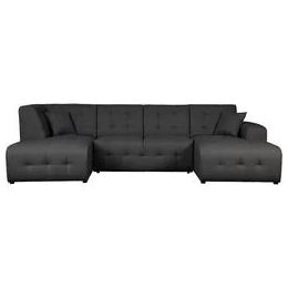 Wohnlandschaft Home Affaire "Nosia U-Form" Sofas Gr. B/H/T: 297 cm x 85 cm x 163 cm, Struktur fein, Recamiere rechts, grau (anthrazit) incl. 2 Zierkissen, mit feiner Steppung