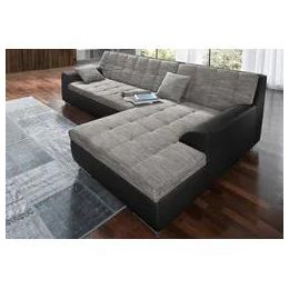 Ecksofa DOMO collection "Treviso viele Bezüge, auch in Cord, L-Form, B/T/H: 267/80/83 cm" Sofas Gr. B/H/T: 267cm x 83cm x 178cm, Microfaser PRIMABELLE-Struktur, Recamiere rechts, ohne Bettfunktion, schwarz (schwarz, pepper) wahlweise mit Bettfunktion, incl. Zierkissen, hochwertige Steppung