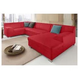 Wohnlandschaft DOMO collection "Amando U-Form" Sofas Gr. B/H/T: 332cm x 74cm x 182cm, Microfaser PRIMABELLE, Recamiere rechts, mit Bettfunktion, rot wahlweise mit Bettfunktion, frei im Raum stellbar