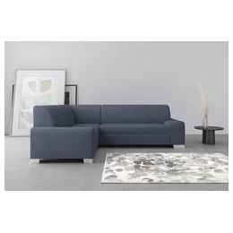 Ecksofa DOMO collection "Anzio L-Form" Sofas Gr. B/H/T: 259cm x 85cm x 191cm, Feinstruktur, langer Schenkel rechts, Ohne Funktion-Mit Federkern, blau Wahlweise mit Bettfunktion und Federkern