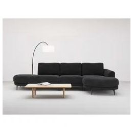 Ecksofa Andas "Sersan" Sofas Gr. B/H/T: 327cm x 84cm x 158cm, Chenille, Longchair rechts, schwarz (onyx) tiefe Sitzfläche, attraktive abgerundete Elemente, mit Metallfüßen