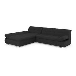 Ecksofa DOMO collection "Mona L-Form" Sofas Gr. B/H/T: 297cm x 80cm x 173cm, Feinstruktur, Recamiere links, mit Armlehnfunktion, grau (anthrazit) wahlweise mit Bettfunktion