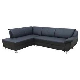 Ecksofa DOMO collection "Pilar L-Form" Sofas Gr. B/H/T: 254cm x 80cm x 186cm, Kunstleder SOFTLUX, Ottomane links, mit Bettfunktion, schwarz mit Ottomane, wahlweise Bettfunktion