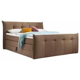 Boxspringbett "Florida", braun (hellbraun), B:205cm L:228cm, Feingewebe (100% Polyester), SET ONE BY Musterring, Komplettbetten, Boxspringbett, mit Bettkasten, in 5 Liegekomfortvarianten