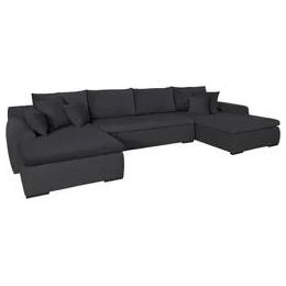 Wohnlandschaft Home Affaire "Win U-Form" Sofas Gr. B/H/T: 366cm x 85cm x 176cm, Cord-Samtvelours, Recamiere beidseitig montierbar, Mit Bettfunktion und Bettkasten, schwarz (anthrazit, schwarz) wahlweise mit Bettfunktion und Bettkasten Bestseller