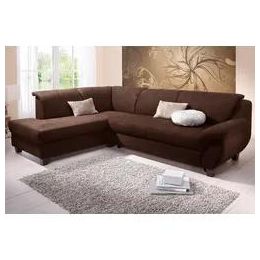 Ecksofa Home Affaire "Yesterday L-Form" Sofas Gr. B/H/T: 254cm x 80cm x 186cm, Microfaser MELROSE, Ottomane links, mit Bettfunktion, braun (mocca) wahlweise mit Bettfunktion, auch in Cord