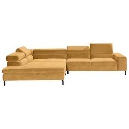 Ecksofa Gallery M BRANDED BY MUSTERRING "Felicia Due L-Form" Sofas Gr. B/H/T: 312cm x 69cm x 216cm, Velours, mega-Recamiere links, ohne Sitzvorzug, gelb (curry) Wahlweise mit Sitzvorzug, inkl. Kopfteilverstellung, Sitzhöhe 40 cm