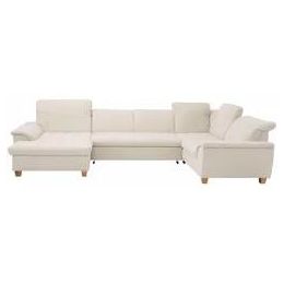 Wohnlandschaft Home Affaire "Lyla U-Form" Sofas Gr. B/H/T: 352cm x 81cm x 214cm, Struktur fein, Recamiere links, mit Rückenverstellung, beige (natur) wahlweise mit Rückenfunktion und zusätzlich Bett + Bettkasten