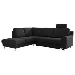 Candy Ecksofa 3C CARINA "Korfu L-Form" Sofas Gr. B/H/T: 252 cm x 91 cm x 208 cm, Struktur, Recamiere links, mit Bettfunktion-mit Stauraum, grau (anthrazit) incl.- 1 Kopfstütze, wahlweise mit Schlafunktion und Stauraum