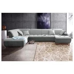 Wohnlandschaft Inosign "U-Form" Sofas Gr. B/H/T: 380cm x 85cm x 202cm, Microfaser PRIMABELLE-Struktur, Recamiere rechts, grau (grau, grau) im modernen Materialmix