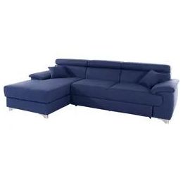 Ecksofa DOMO collection "Mira L-Form" Sofas Gr. B/H/T: 271cm x 78cm x 167cm, Struktur, Recamiere links, mit Kopfteilverstellung, blau (dunkelblau) wahlweise mit Bettfunktion und Bettkasten