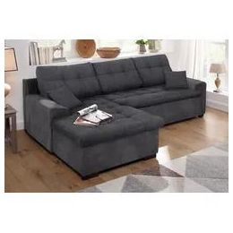 Ecksofa Home Affaire "Föhr L-Form" Sofas Gr. B/H/T: 247cm x 75cm x 150cm, Microfaser MELROSE-Struktur grob, Recamiere links, ohne Bettfunktion, schwarz (schwarz/anthrazit) wahlweise mit Bettfunktion