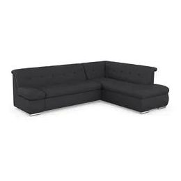 Ecksofa DOMO collection "Mona L-Form" Sofas Gr. B/H/T: 271cm x 80cm x 213cm, Struktur grob, Ottomane rechts, ohne Bettfunktion-mit Armlehnenfunktion, grau (dkl.grau) wahlweise mit Bett- und Armlehnfunktion