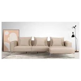 Guido Maria Kretschmer Home & Living Ecksofa GUIDO MARIA KRETSCHMER HOME & LIVING "JANTE L-Form" Sofas Gr. B/H/T: 332cm x 85cm x 175cm, Velours, Recamiere rechts, grau (taupe) wahlweise Recamiere links oder rechts, mit Chromfüßen