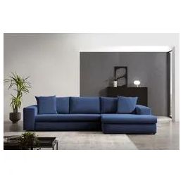 Ecksofa Andas "SLEETLAND XXL in Samtvelours oder Vintage-Leder-Optik, L-Form" Sofas Gr. B/H/T: 325 cm x 72 cm x 167 cm, Samtvelours, Recamiere rechts, blau (navy blue) besonders groß und bequem