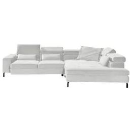 Ecksofa Gallery M BRANDED BY MUSTERRING "Felicia Due L-Form" Sofas Gr. B/H/T: 312cm x 82cm x 218cm, Leder BAX, Longchair rechts, ohne Sitzvorzug, grau (hellgrau) Wahlweise mit Sitzvorzug, inkl. Kopfteilverstellung, Sitzhöhe 43 cm