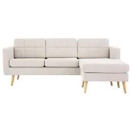 Ecksofa Home Affaire "Brest L-Form" Sofas Gr. B/H/T: 205cm x 84cm x 150cm, Luxus-Microfaser, Recamiere rechts, Polyätherschaum-Polsterung, grau (hellgrau) mit Knopfheftung und Steppung im Rücken, geradliniges Design