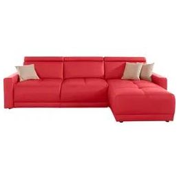 Ecksofa DOMO collection "Ava L-Form", rot, B:262cm H:84cm T:167cm, Kunstleder SOFTLUX, Struktur fein (100% Polyester), Zierkissen: Microfaser PRIMABELLE (100% Polyester), Struktur (100% Polyester), Microfaser PRIMABELLE (100% Polyester), Sofas, mit Recamiere, Federkern wahlweise mit Kopfteilverstellungen