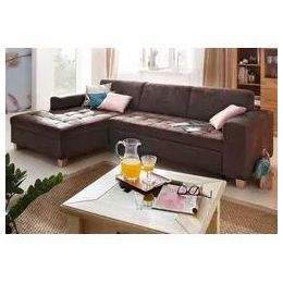 Ecksofa Home Affaire "Corby L-Form" Sofas Gr. B/H/T: 266cm x 80cm x 162cm, Microfaser MELROSE, Recamiere links, ohne Bettfunktion, braun wahlweise mit Bettfunktion, Steppung auf Sitzfläche