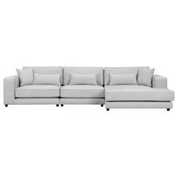 Ecksofa OTTO products "Grenette L-Form" Sofas Gr. B/H/T: 326cm x 77cm x 154cm, Samtoptik recycelt, Ottomane rechts, grau (hellgrau) Modulsofa, im Baumwoll-Leinenmix oder aus recycelten Stoffen