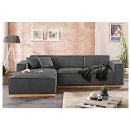 Ecksofa Home Affaire "Terry L-Form" Sofas Gr. B/H/T: 274cm x 75cm x 165cm, Luxus-Microfaser, Recamiere links, Ecksofa frei im Raum stellbar, grau (anthrazit) Ecksofa Möbel Polstermöbel Sofas mit offener Kedernaht und Holzuntergestell