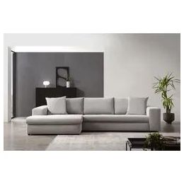 Ecksofa Andas "SLEETLAND XXL in Samtvelours oder Vintage-Leder-Optik, L-Form" Sofas Gr. B/H/T: 325 cm x 72 cm x 167 cm, Samtvelours, Recamiere links, silberfarben (silver) besonders groß und bequem