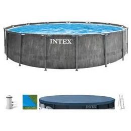 Framepool Intex "PrismFrame Greywood" Schwimmbecken Gr. Ø/B/H/L: 457cm x Breite Höhe 122cm x Länge, 16805 l, grau (grau, blau) ØxH: 457x122 cm