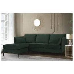 Ecksofa LEONIQUE "Light L-Form" Sofas Gr. B/H/T: 235cm x 83cm x 163cm, Samtoptik, Recamiere links, grün inklusive loser Zierkissen, mit schmalen Armlehnen und Teleskopfüßen