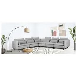 Ecksofa Andas "ALVIK L-Form" Sofas Gr. B/H/T: 344cm x 88cm x 262cm, Filzoptik, langer Schenkel rechts, langer Schenkel rechts, grau (hellgrau) zusammengesetzt aus Modulen, erweiterbar mit Modulen der Serie